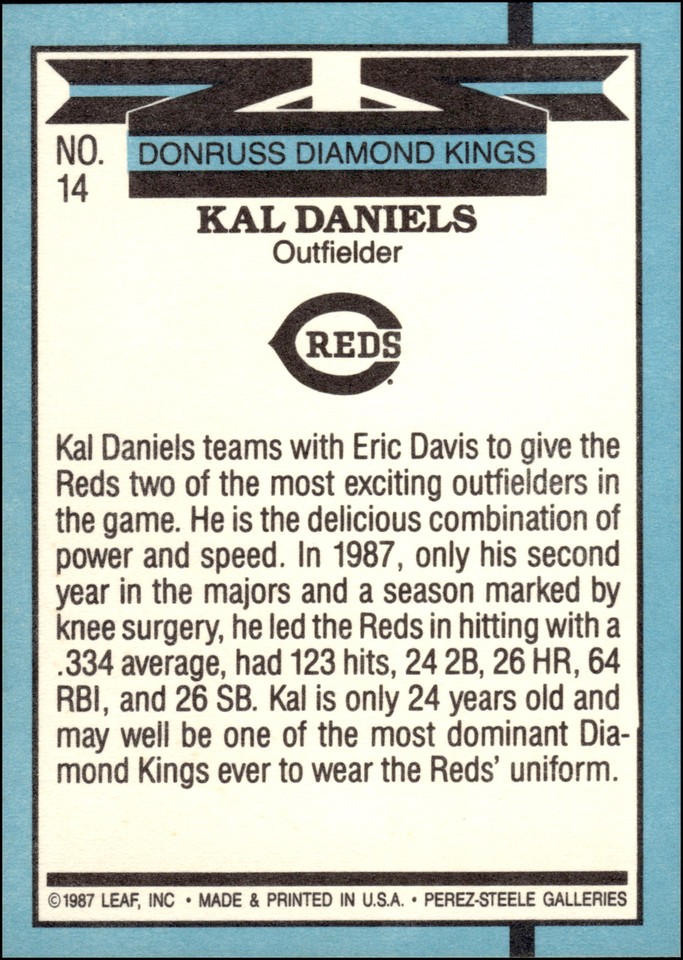 1988 Donruss #14 Kal Daniels DK Cincinnati Reds | eBay