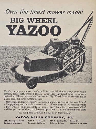Yazoo Big Wheel Power Master Mowers Jackson MS Concord CA Vintage Print ...