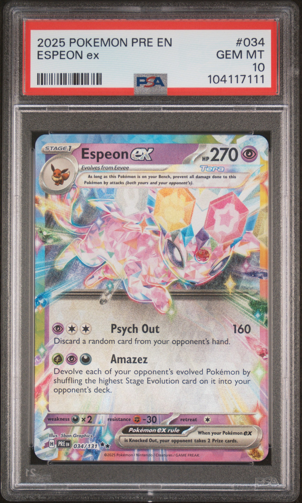 Espeon ex 2025 Scarlet & Violet: Prismatic Evolutions #034/131 Double ...