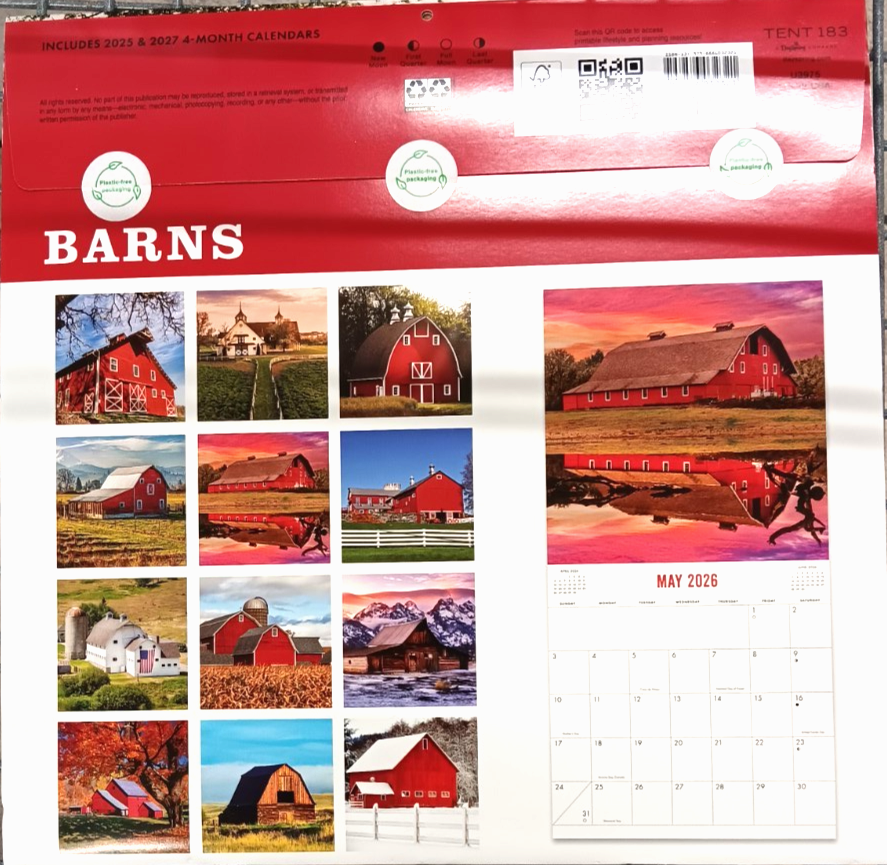 Barns- 2026 Wall Calendar 12X 24" Includes 2025 & 2026 4 month | eBay