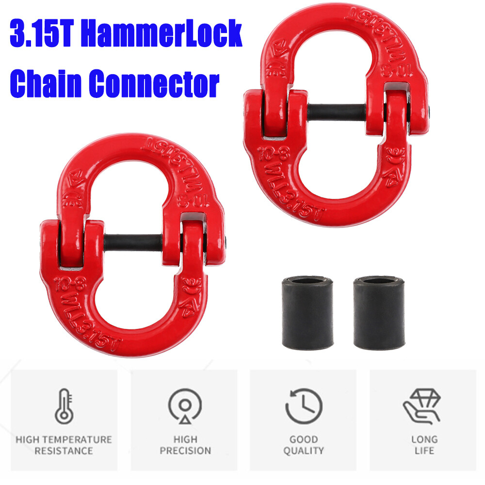 2x Tow Hitch Hammer Lock Grade 80 Safety Chain Link Coupler WLL 3150KG ...