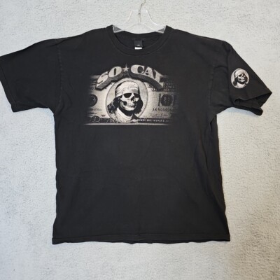 Vintage Y2K Men's So-Cal Black T-Shirt W/ Skull Money Graphic SZ XL ...