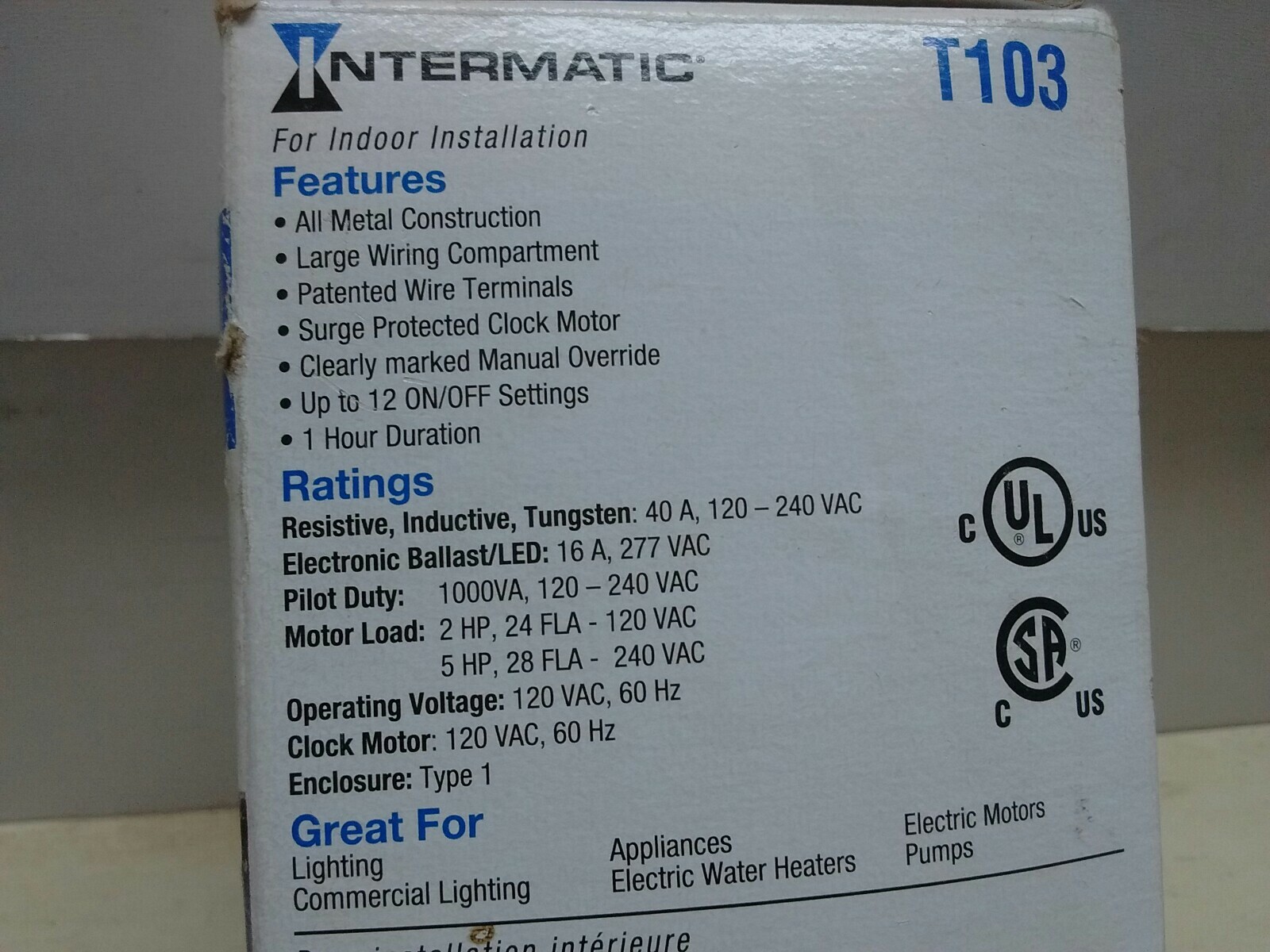 Intermatic T103 Mechanical Time Switch Gray 24 Hrs Indoor 40 Amps 125 V ...