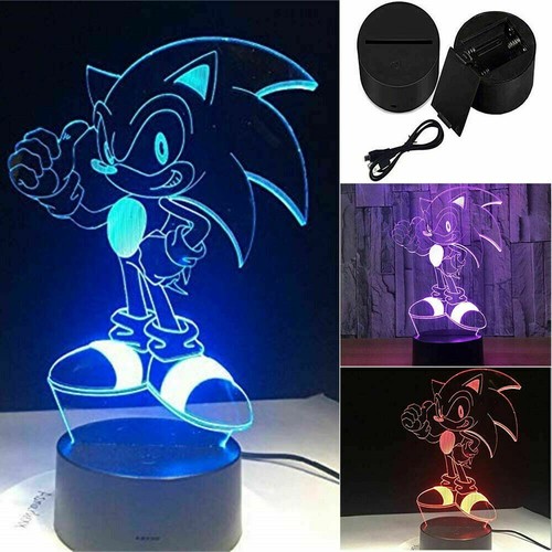 3D Acrylic LED RUNNING SONIC SEGA HEDGEHOG 7 Colour Night Light Gift ...