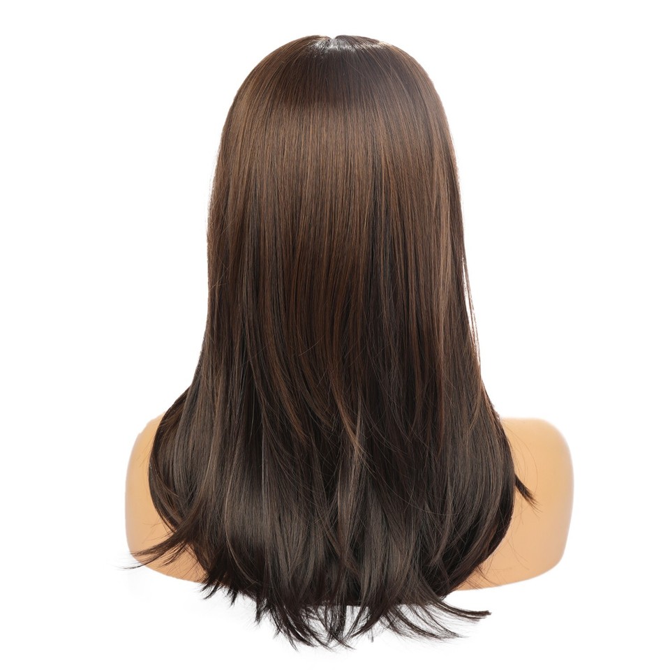55cm Brown High Temperature Fiber Hair Wigs With Bangs Women Hairpieces ...