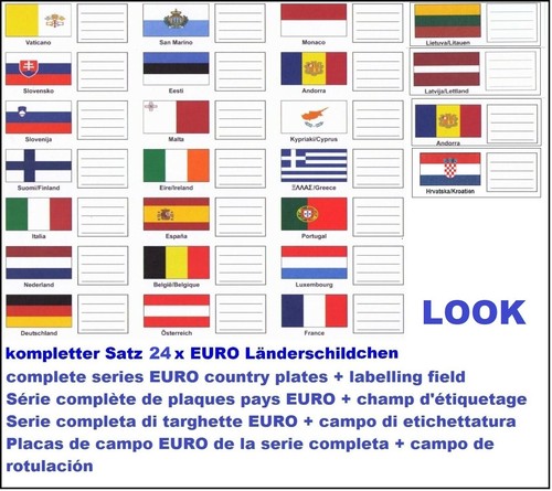 1 Look 330444 Set 23 Country Labels EURO Flags For 338425 coin sheets ...