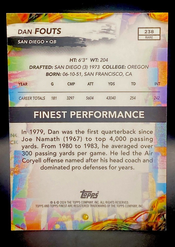 Topps Finest 2024 NFL Dan Fouts Rare NUMBERED 03/75 MINT #238 | eBay