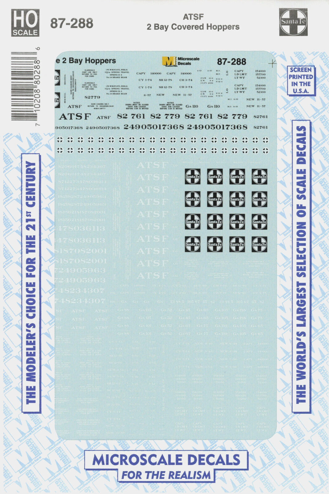 Microscale HO Decals ATSF Santa FE 70 Ton Covered Hoppers 87-288 for ...