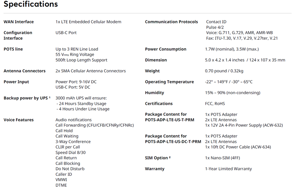 Peplink POTS Adapter Convert Plain Old Telephone System TO VoLTE - AC ...