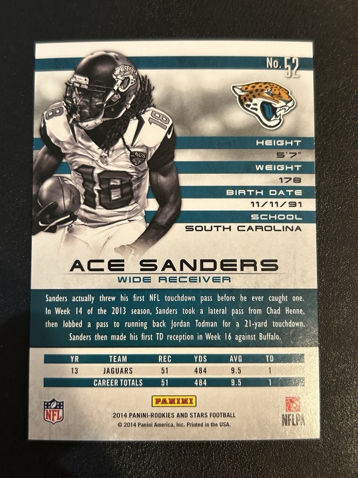 2014 R&S #52 Ace Sanders Longevity Team Logo Platinum #d /5 Jaguars ...