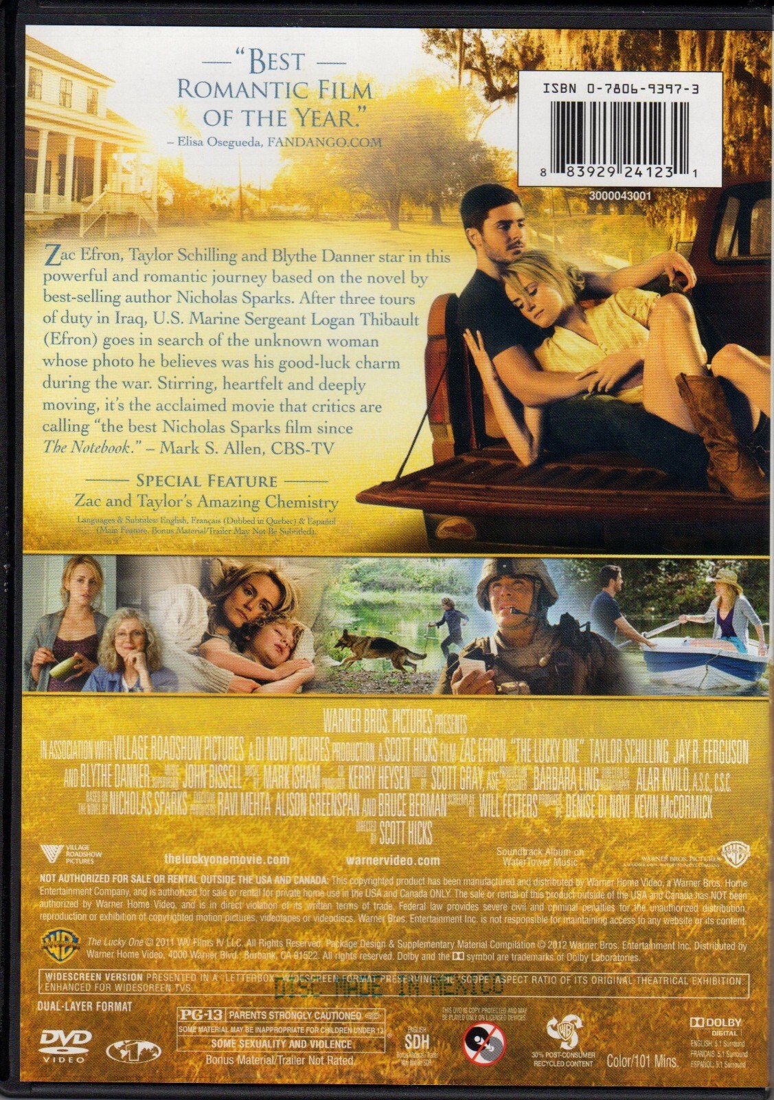 The Lucky One 2012 DVD From the Author of the Notebook Warner Bros ...