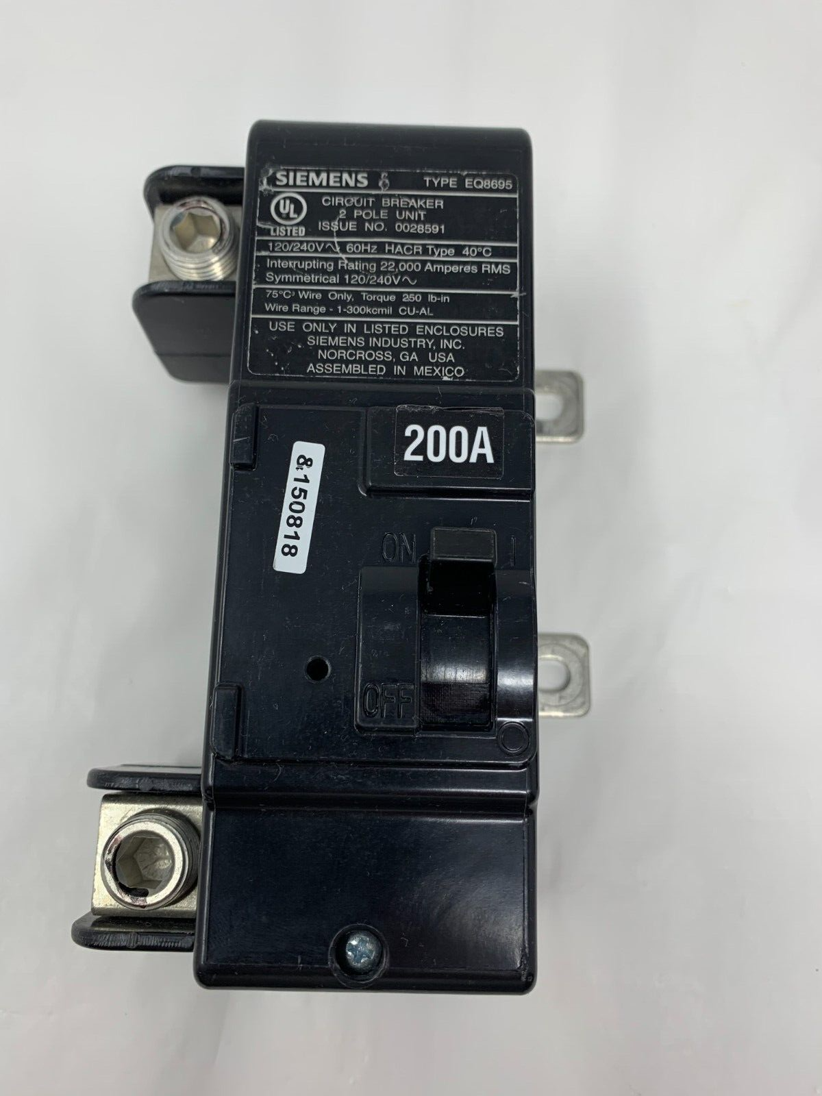 Siemens MBK200A 200A 2P 120/240V Bolt-On Circuit Breaker No Box | eBay