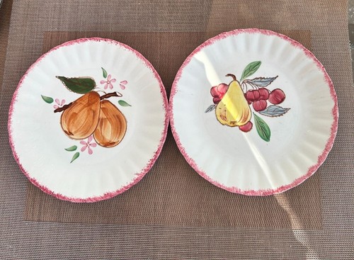 Set of 2 Blue Ridge Pottery Pear Luncheon Salad Plates Country Fair Red ...