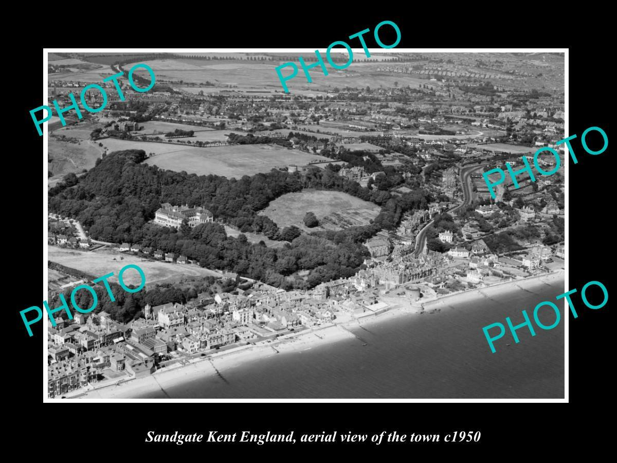 OLD POSTCARD SIZE PHOTO OF SANDGATE KENT ENGLAND AERIAL VIEW OF TOWN ...