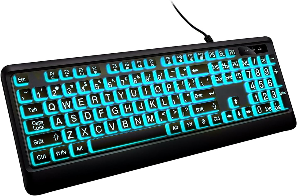 Large Print Backlit Keyboard, Wired Lighted Computer Keyboards with 7 ...