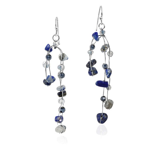 Gorgeous Waterfall of Blue Lapis and Crystal on Silk Thread Dangle Earrings | eBay