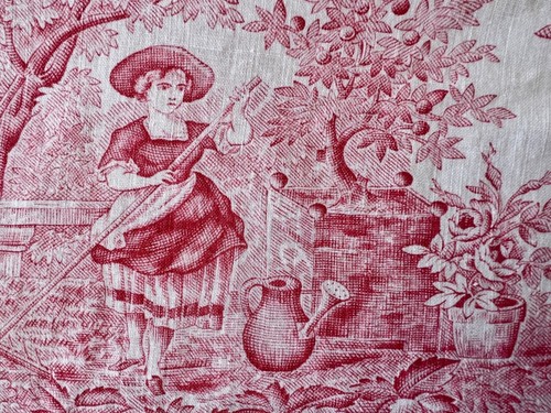 Antique French Toile Fabric Red and White Toile Floral 19th C | eBay