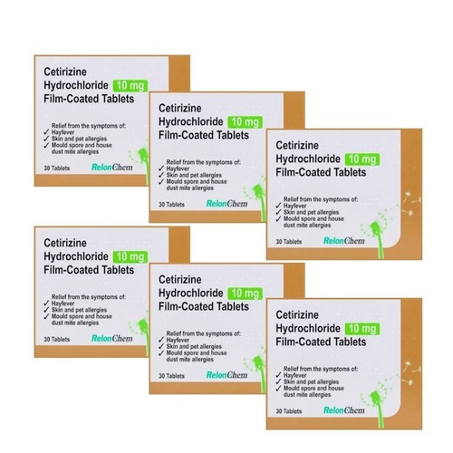 Cetirizine 10mg - 30 Tablets x 6 Packs - Hayfever Relief - Relonchem ...