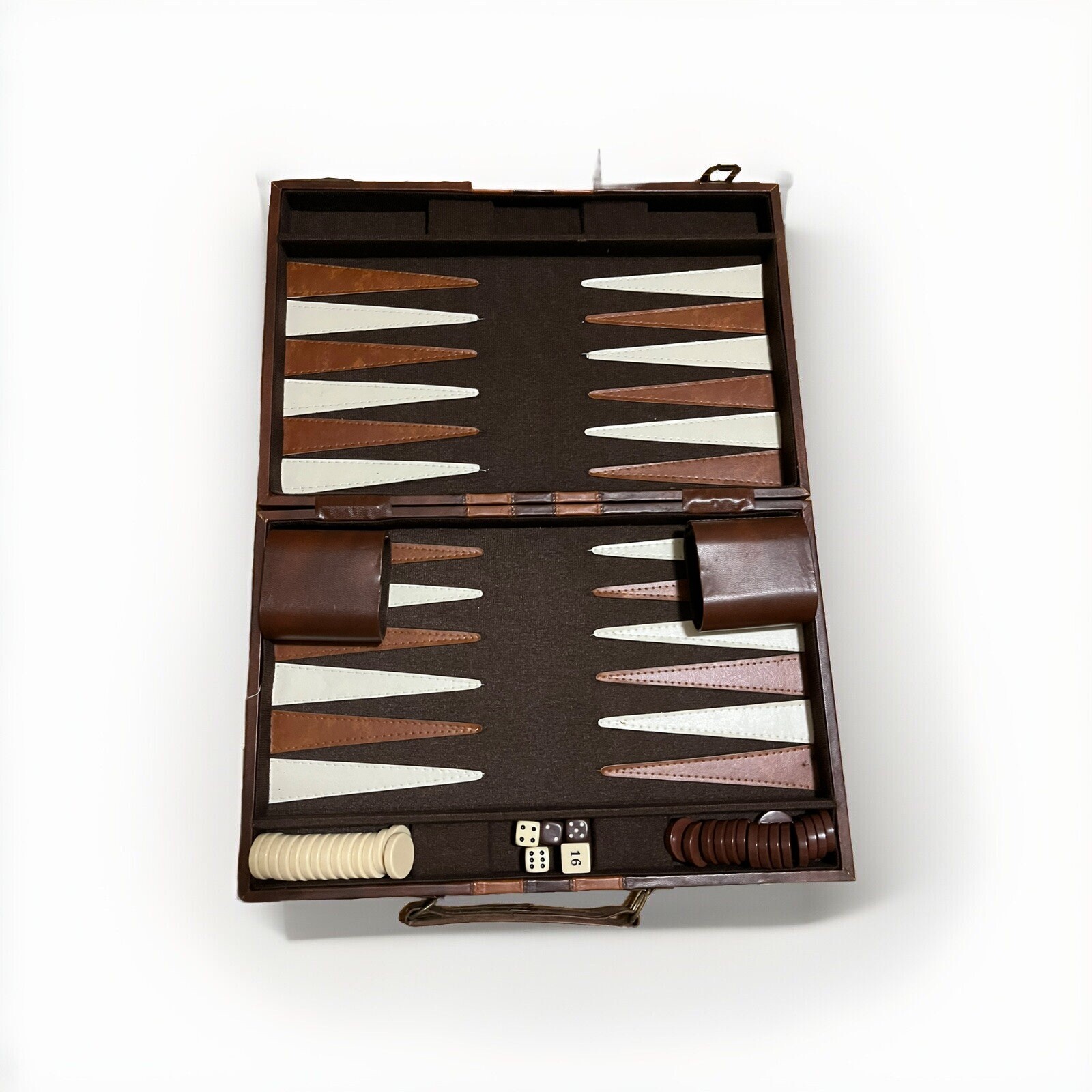 Vintage Faux Leather Backgammon Game Set Deluxe Attaché Box Travel Case ...
