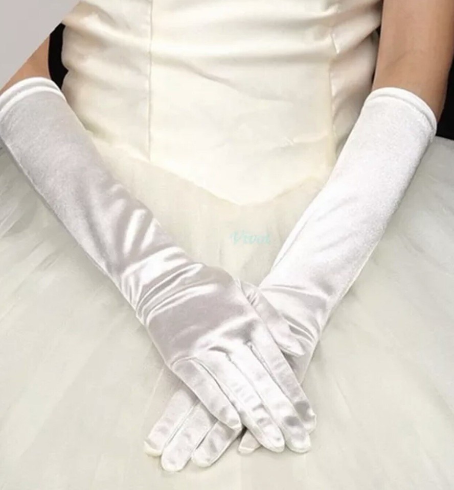 Long White Gloves Satin Over the Elbow Prom Wedding Bridal Party Formal ...
