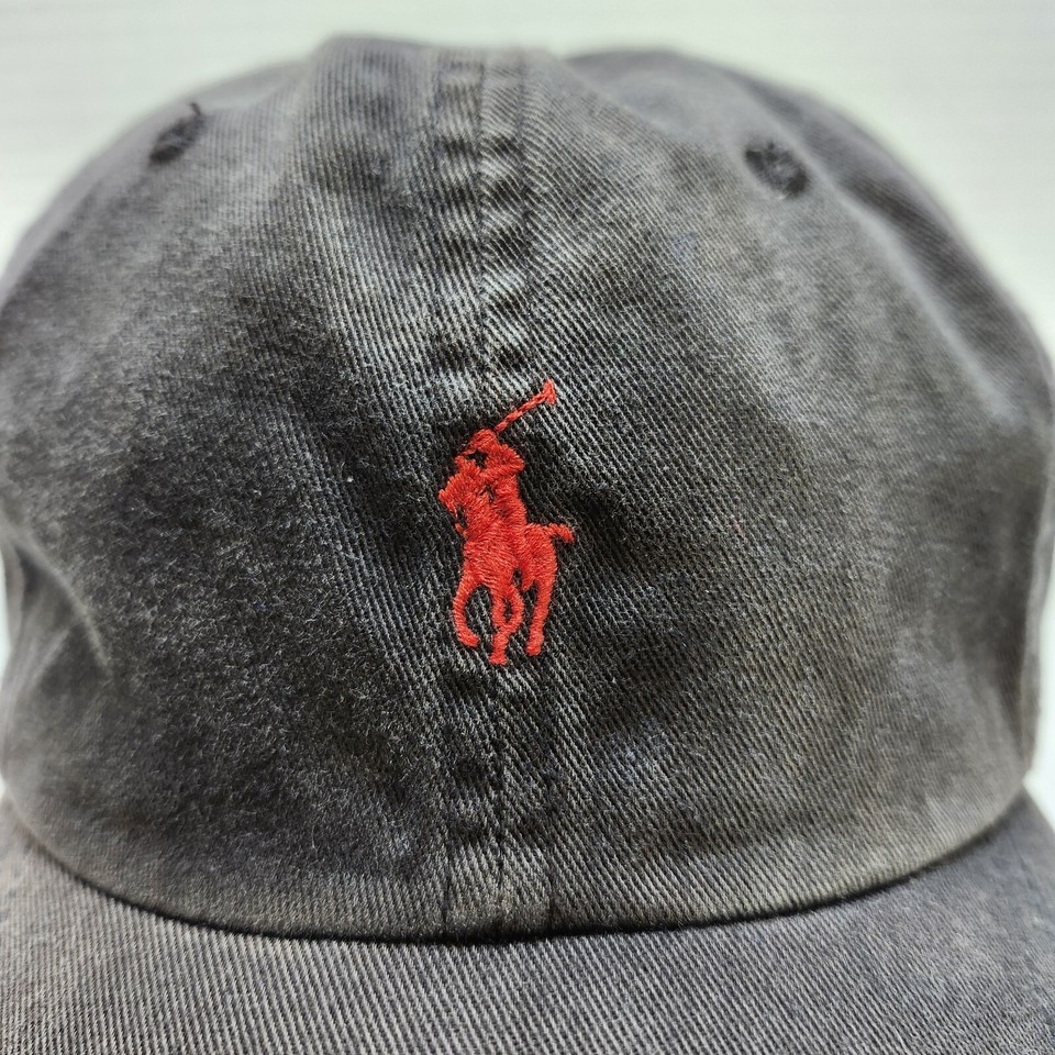 Vintage Polo Ralph Lauren Adjustable Hat Strap Back Weathered Black Red ...