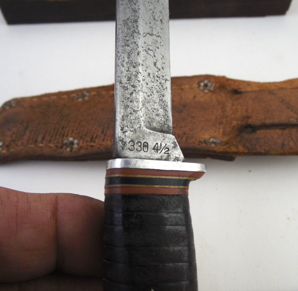 "Kinfolks" U.S.A. 330 4 1/2 "Hunting Knife " Stacked Leather Handle ...