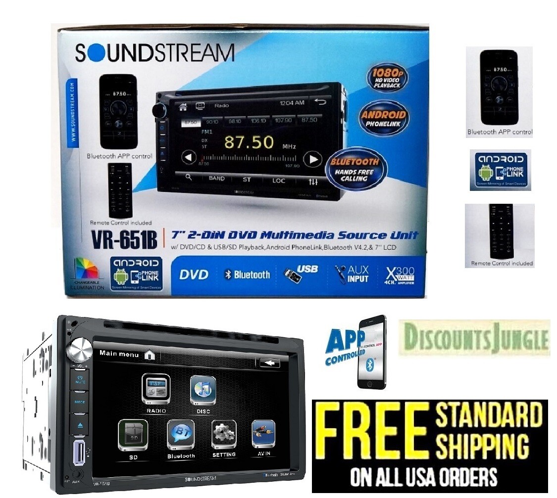 Soundstream Double Din VR-651B/1 DVD/CD Player USB 7" LCD Bluetooth APP ...