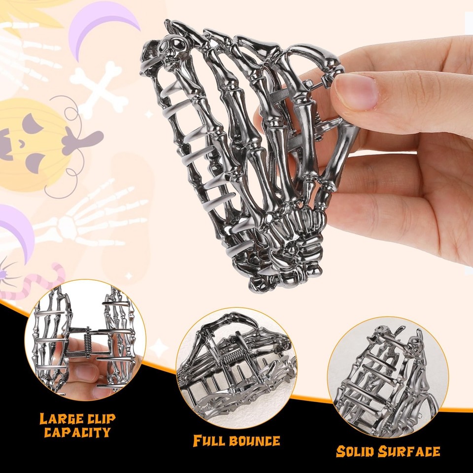 Skeleton Hand Metal Hair Claw Clips Gothic Hair Barrette Skull Hands ...