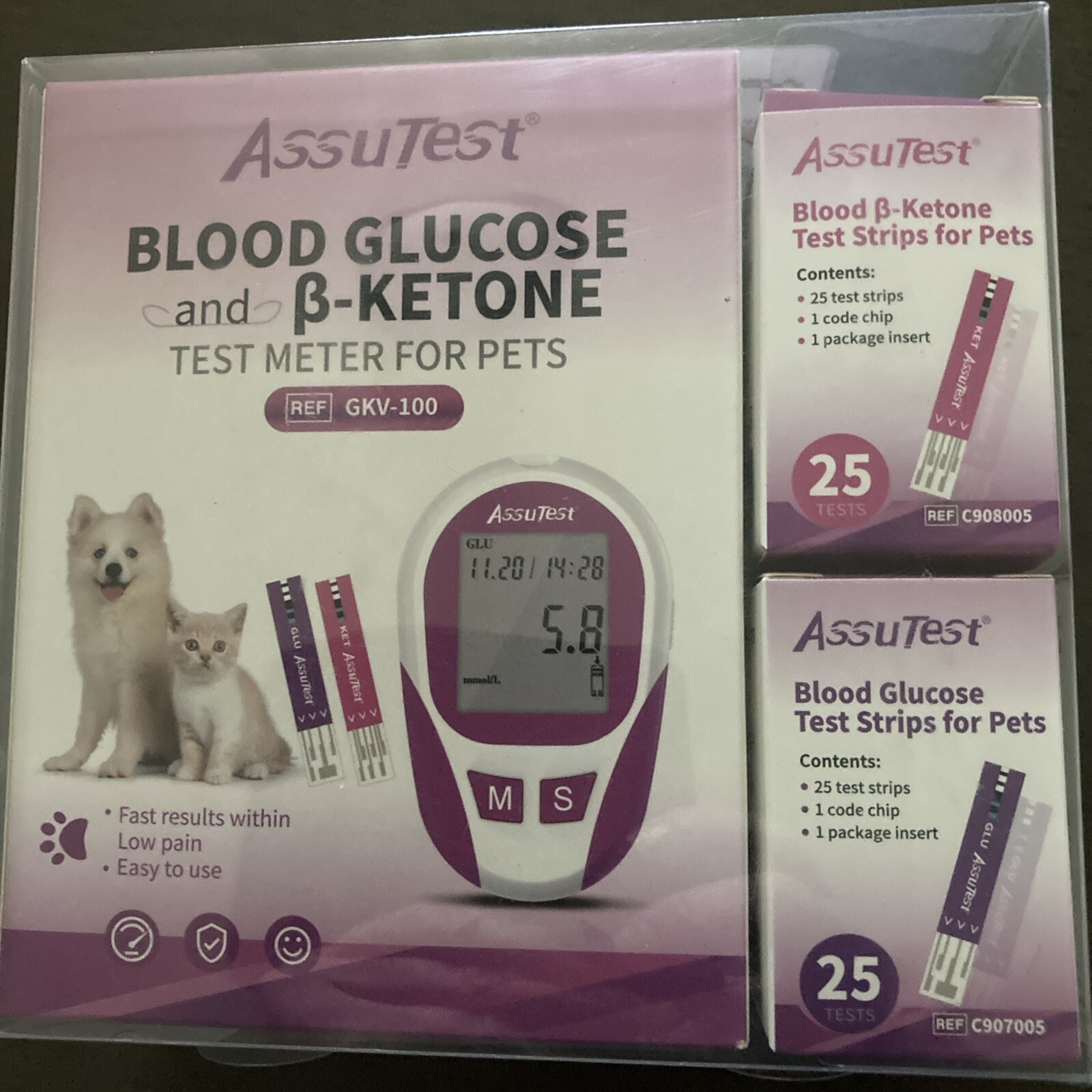 AssuTest Blood Glucose & Blood Ketone Test Meter for Pets Cats and Dogs ...
