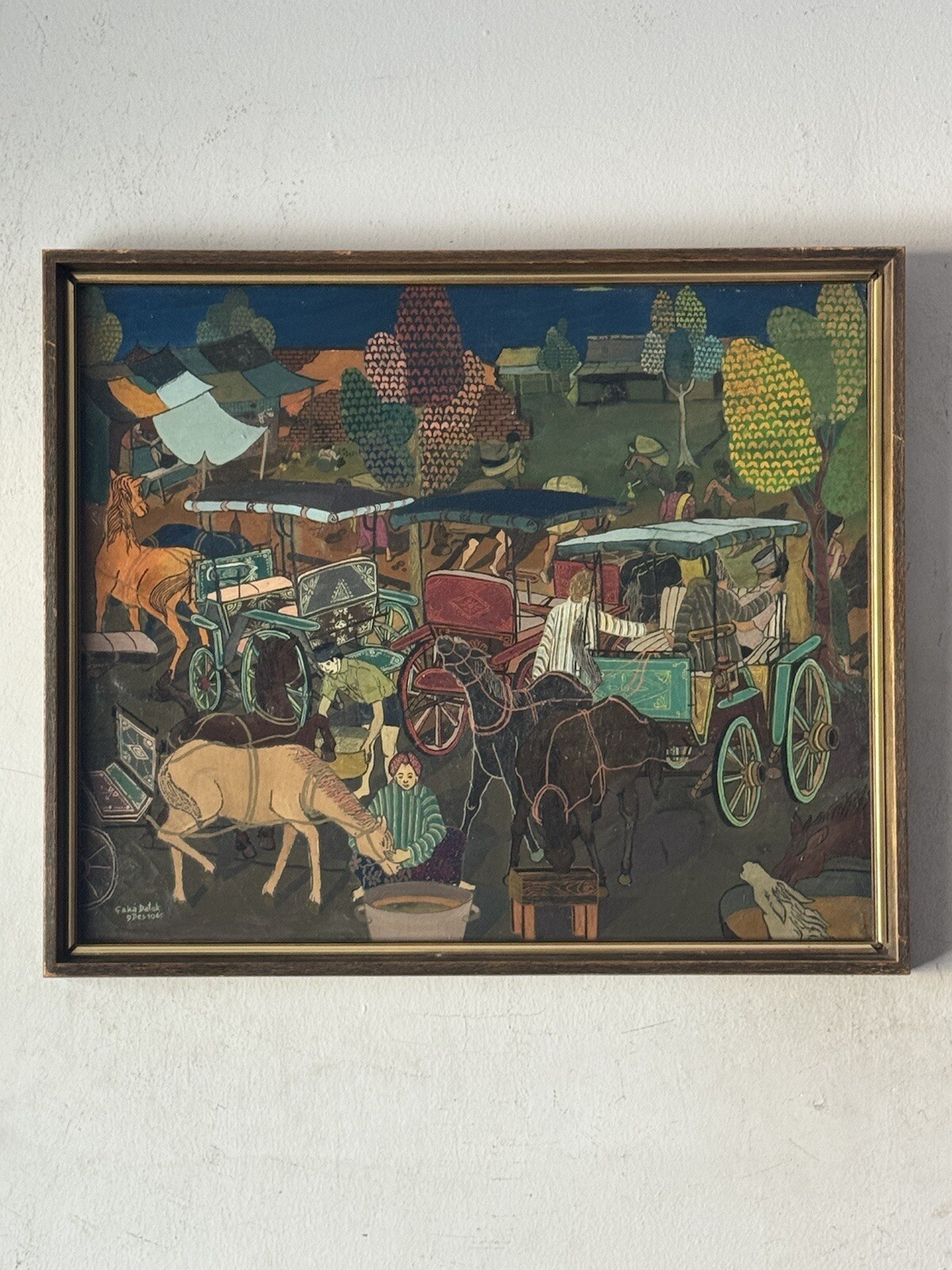 ANTIQUE MALAYSIA MODERN FOLK ART LANDSCAPE OIL PAINTING OLD ASIAN DATUK ...