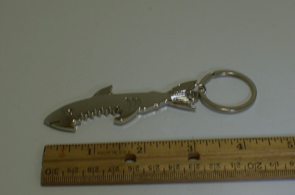 STAINLESS STEEL SHARK KEY CHAIN/BOTTLE OPENER HARD TO FIND COLLECTIBLE ...