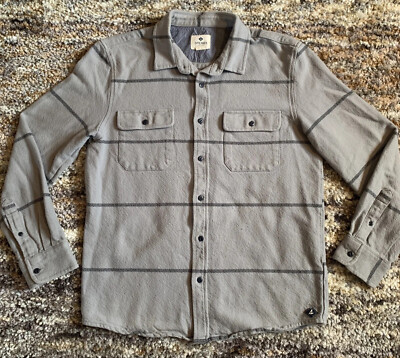 SPERRY Men’s Size M (Fits S) Grey Striped Long Sleeve Flannel Button ...