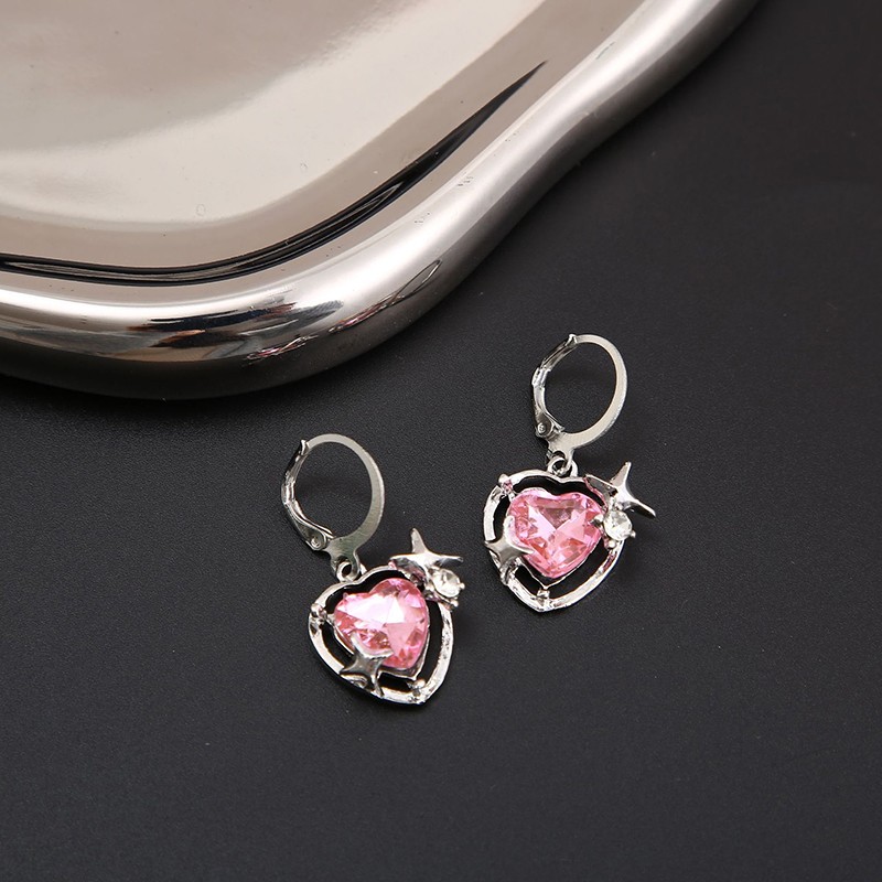 Fashion Pink Peach Heart Drop Pendant Earrings For Women Girl Sweet ...