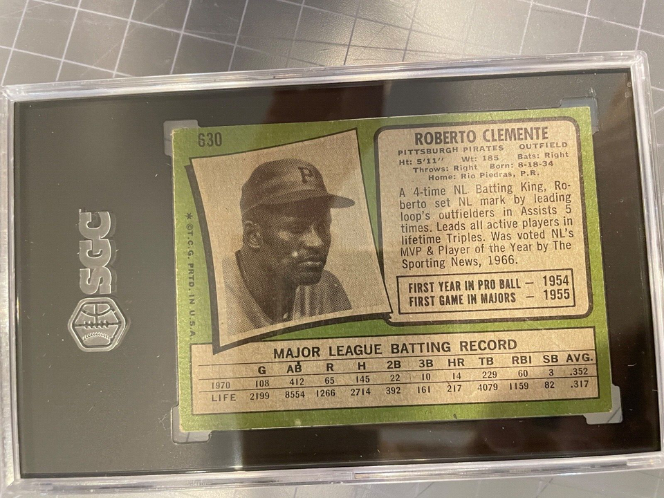 1971 TOPPS #630 ROBERTO CLEMENTE PITTSBURGH PIRATES BASEBALL CARD SGC ...