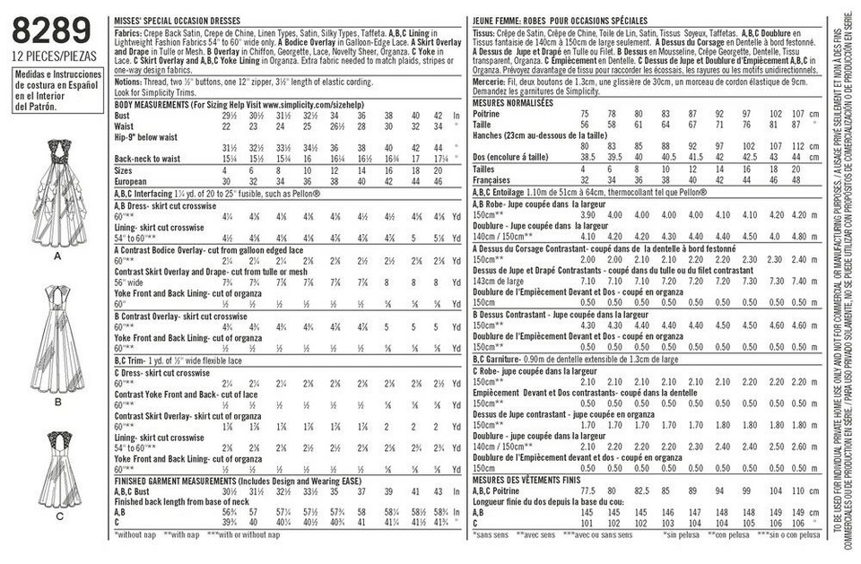 SIMPLICITY Sewing Pattern 8289 Misses Evening,Wedding Dress 4-12 o 12 ...