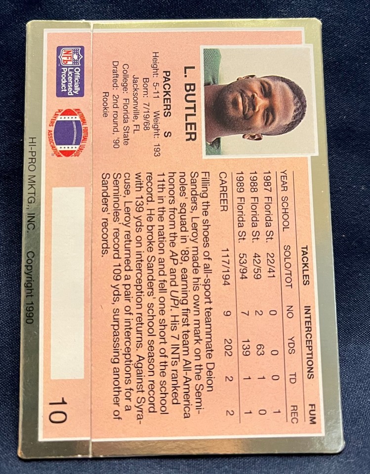 1990 Action Packed Rookie Update - #10 LeRoy Butler Rookie Card (RC ...