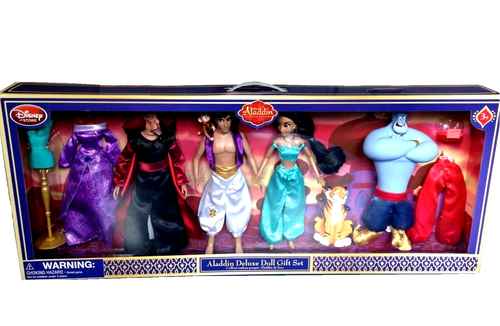 Disney Store Aladdin Deluxe Doll Gift Set Princess Jasmine Genie Jafar ...