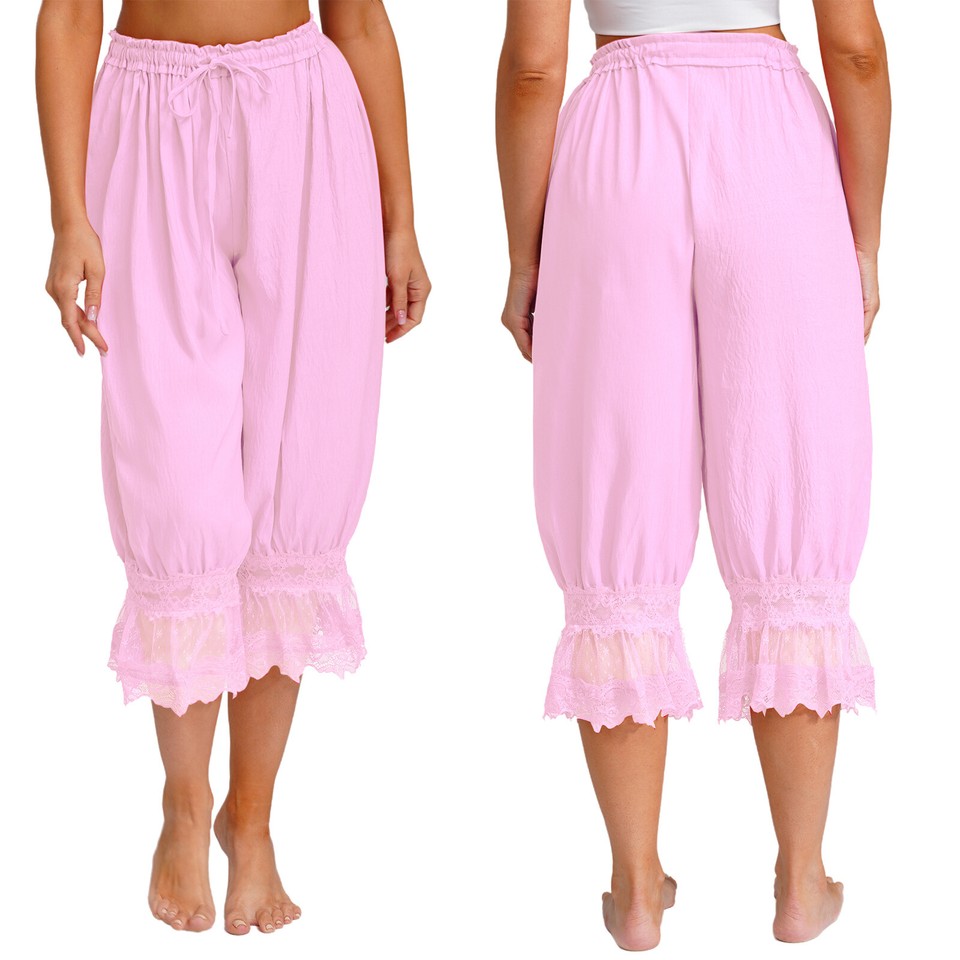Womens Lace Trim Long Bloomers Flared Slips Pantaloons Bottoms Role ...