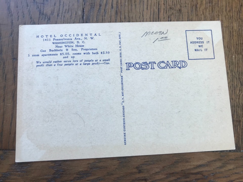 Hotel Occidental on Famous Pennsylvania Avenue Washington DC Postcard ...