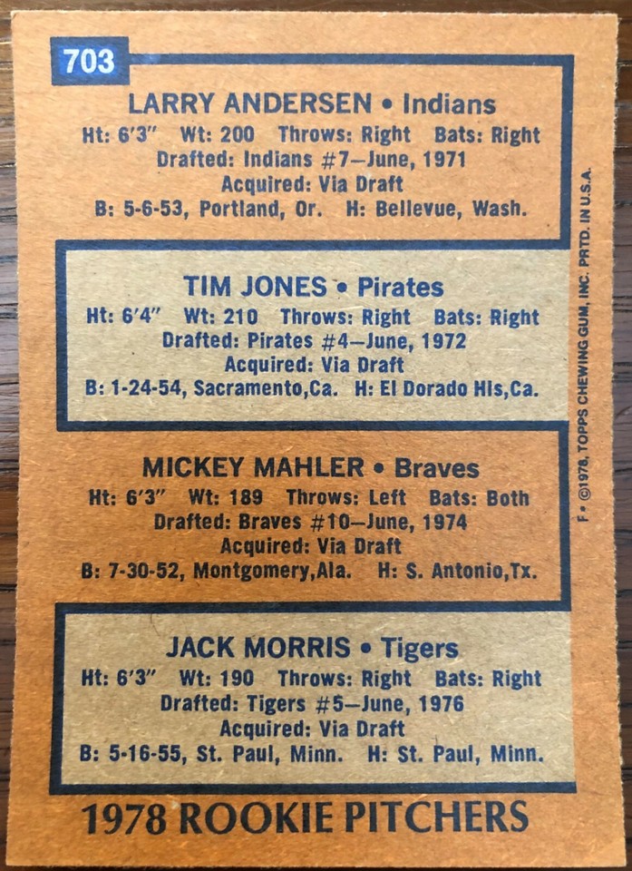 1979 Topps '78 rookie pitchers Jack Morris Baseball Card #703 | eBay