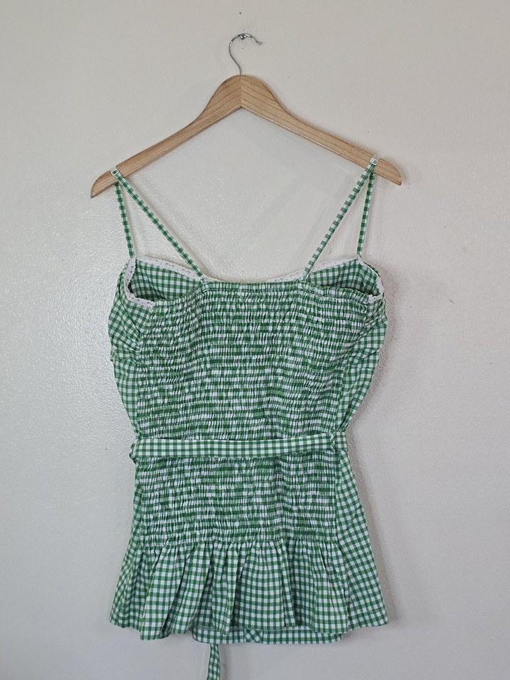 Picky Boo Green Gingham Belted Top Womens Size 2XL Smocked Sweetheart ...