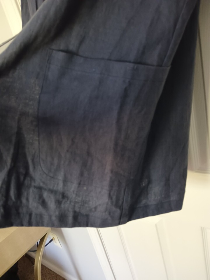 NWT Chico's long duster 100% linen navy blue patch pockets LAGENLOOK ...