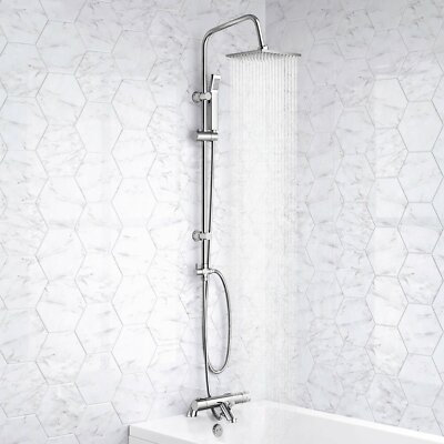 Thermostatic Rigid Riser Shower Rail Kit Bath Shower Set Chrome Square ...