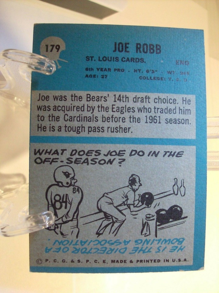 1964 Philadelphia Football Card #179 Joe Robb RC (46227) | eBay