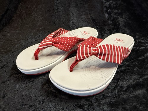 Clarks Cloudsteppers Sandals Arla Glison Cushion Soft Red Platform Flip ...