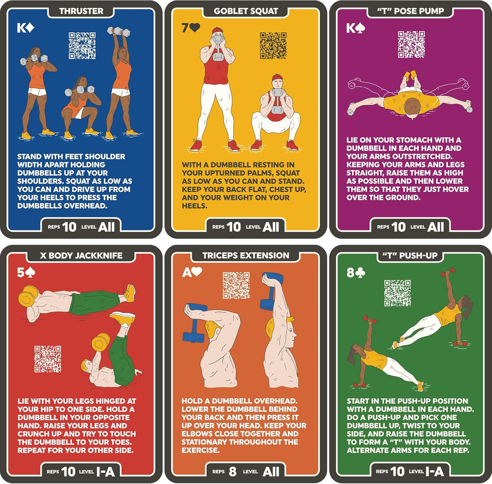 Dumbbell Exercise Cards. Dumbbell Workout Playing Card Game. Video ...