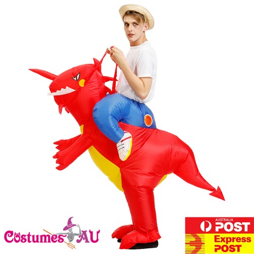 Mens Inflatable Red Dinosaur Rider Costume Red T-Rex Ride Carry On Me ...