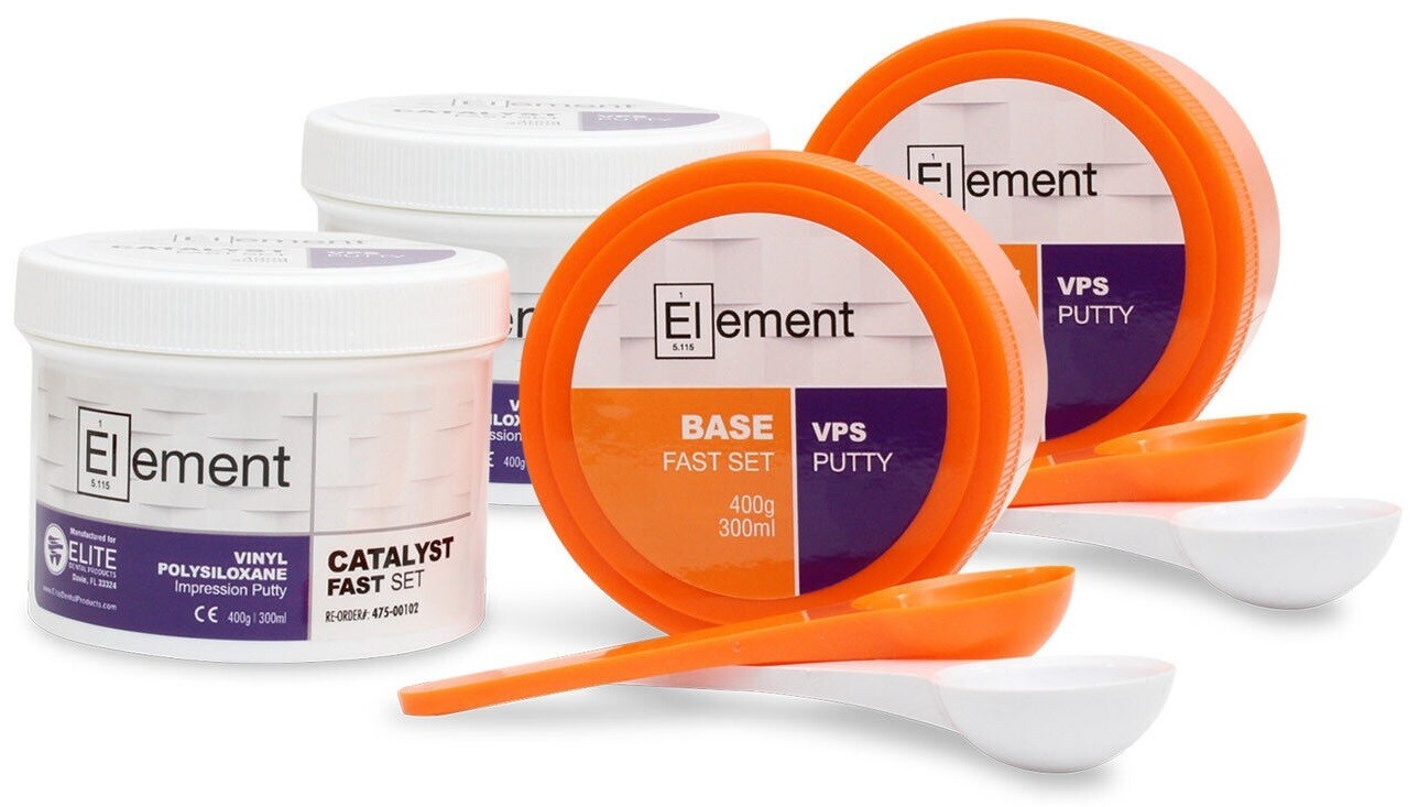 4 JARS ELEMENT PUTTY FAST Set VPS PVS Dental Impression Base & Catalyst ...