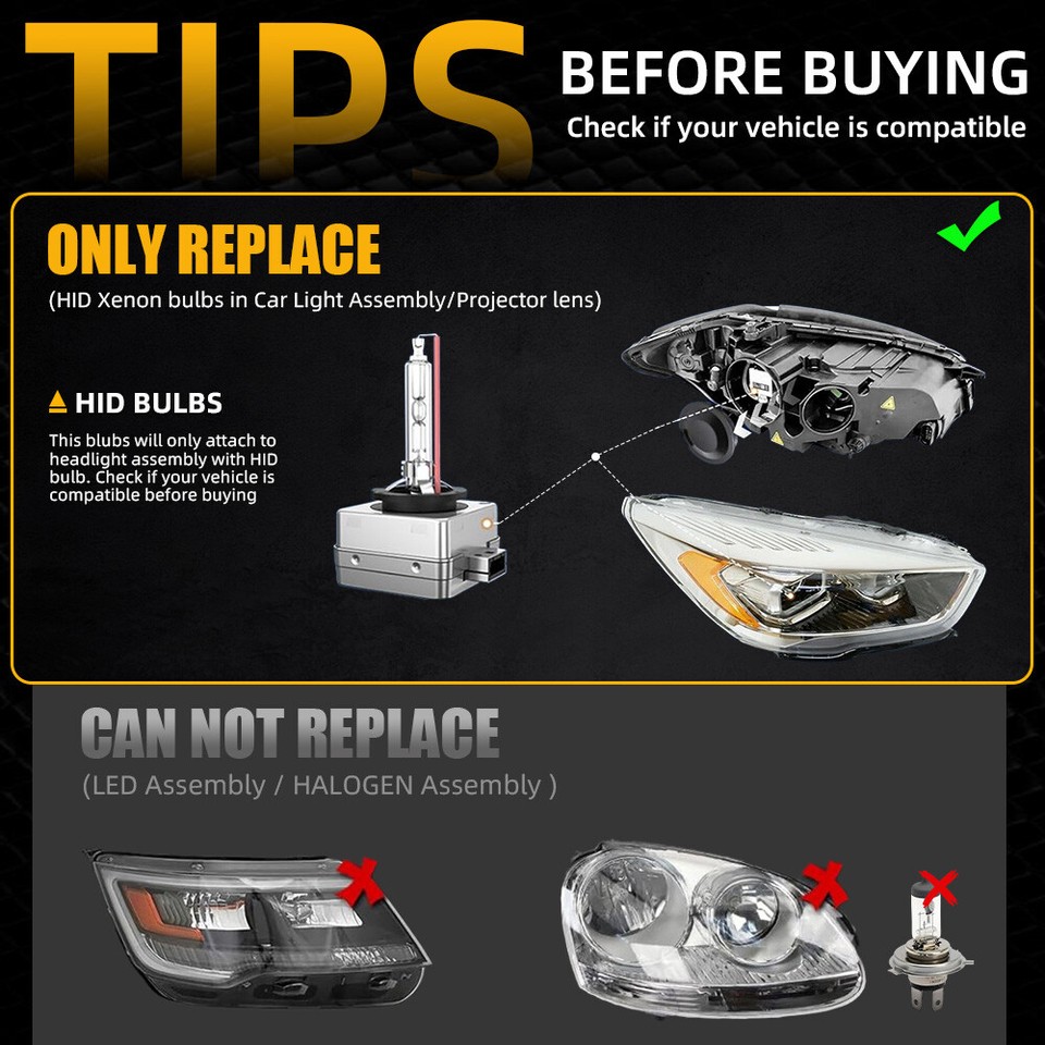 2X LED Headlight Bulb D1S D3S High Low Beam HID Xenon Conversion Kit ...
