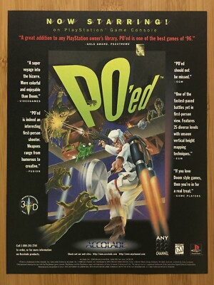PO'ed PS1 PSX Playstation 1 1996 Vintage Print Ad/Poster Official Promo ...